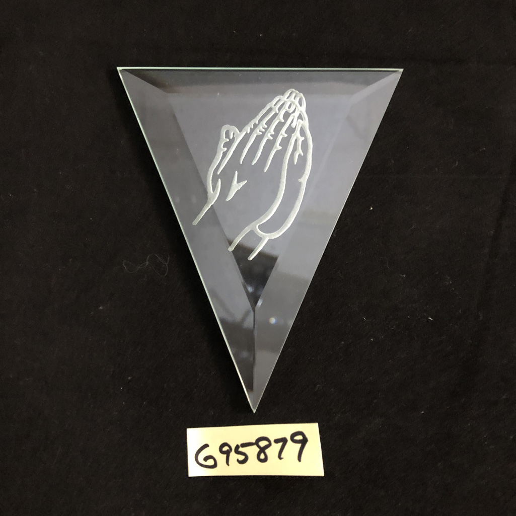 CFG95879PH – Engraved Triangle Bevel Praying Hands | Glass House Store